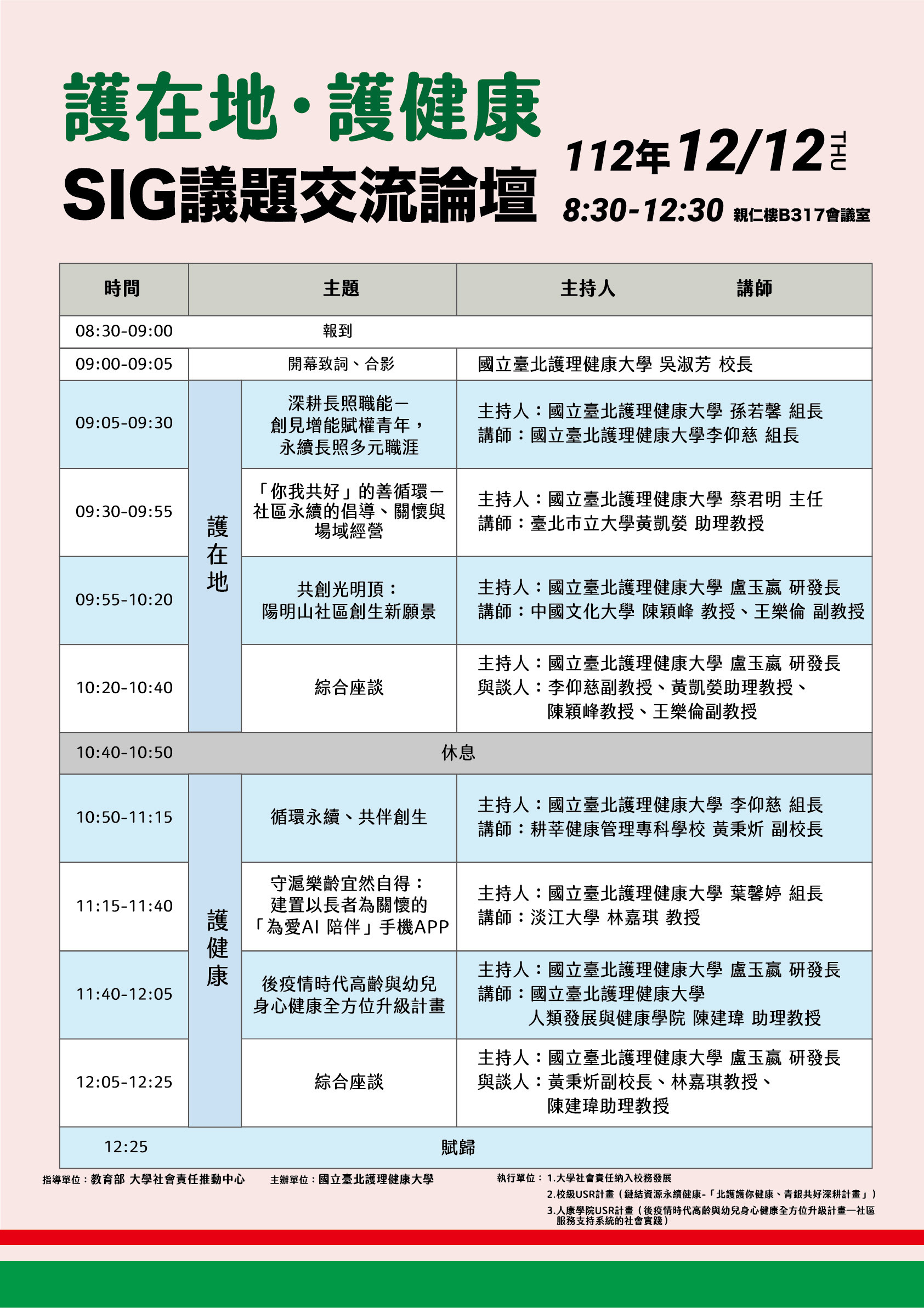 【護在地 ‧ 護健康】112年SIG議題交流論壇暨USR成果發表會